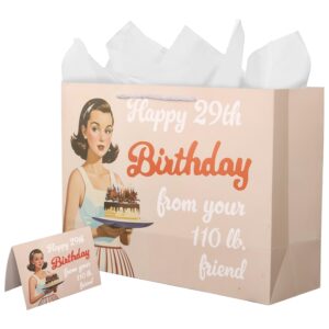 pandecor 13" birthday gift bag with card and tissue paper for friends funny birthday present,happy 29th birthday from your 110lb. friend (gift bag)