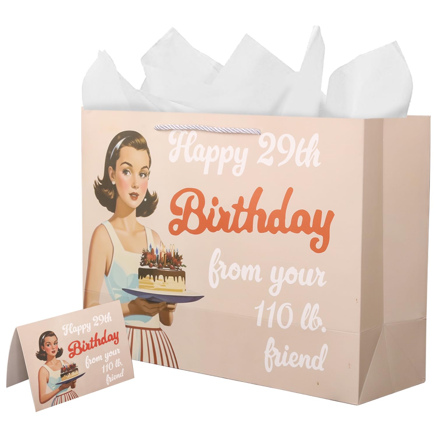 Pandecor 13" Birthday Gift Bag with Card and Tissue Paper for Friends Funny Birthday Present,Happy 29th Birthday from Your 110lb. Friend (gift bag)