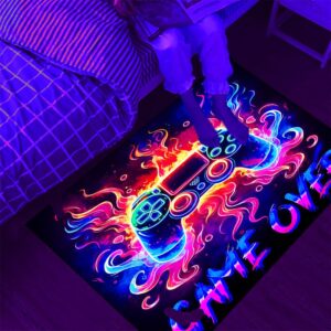 manicer neon gaming area rug, blacklight uv reactive game controller non-slip door throw rug fluorescent flannel floor mat carpet, glow in the dark play mat for bedroom, playroom - 19.7" x 31.5"