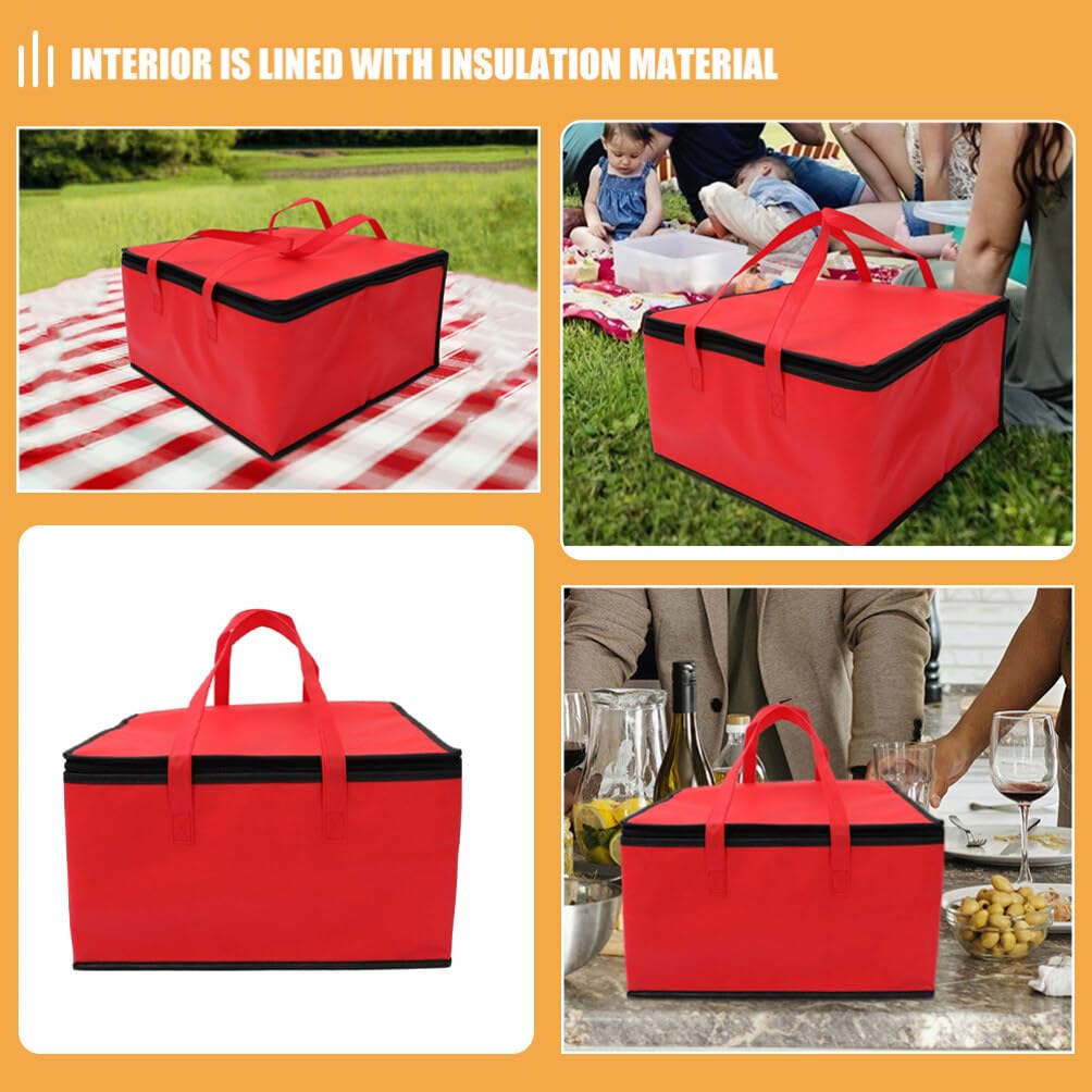 SOLUSTRE Insulated Food DeliveryBags Grocery Pizza Tote Bag Pouch Foldable Heavy Duty Storage Container For Hot And Cold Food Restaurants Catering (Red)