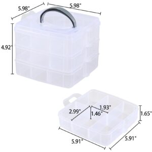 Farmoon 3 Tier Stackable Craft Storage Box with Adjustable Compartments, Small Clear Plastic Craft Box Bin, 2-Pack