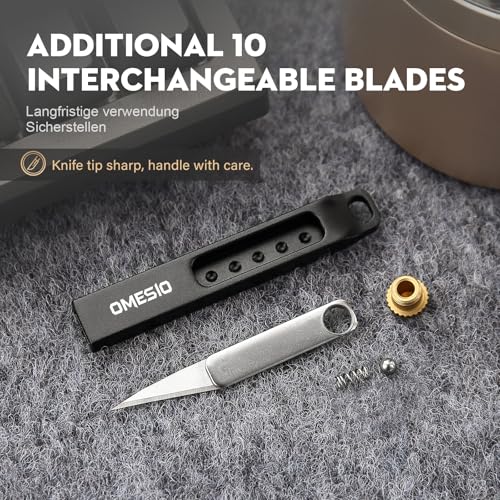 Omesio 2PCS Mini Pocket Box Cutter Keychain, Small Folding Utility Knife with 10 Extra Blades for Men, EDC Retractable Package Letter Opener Cutter Tool Little Box Cutter (Black)