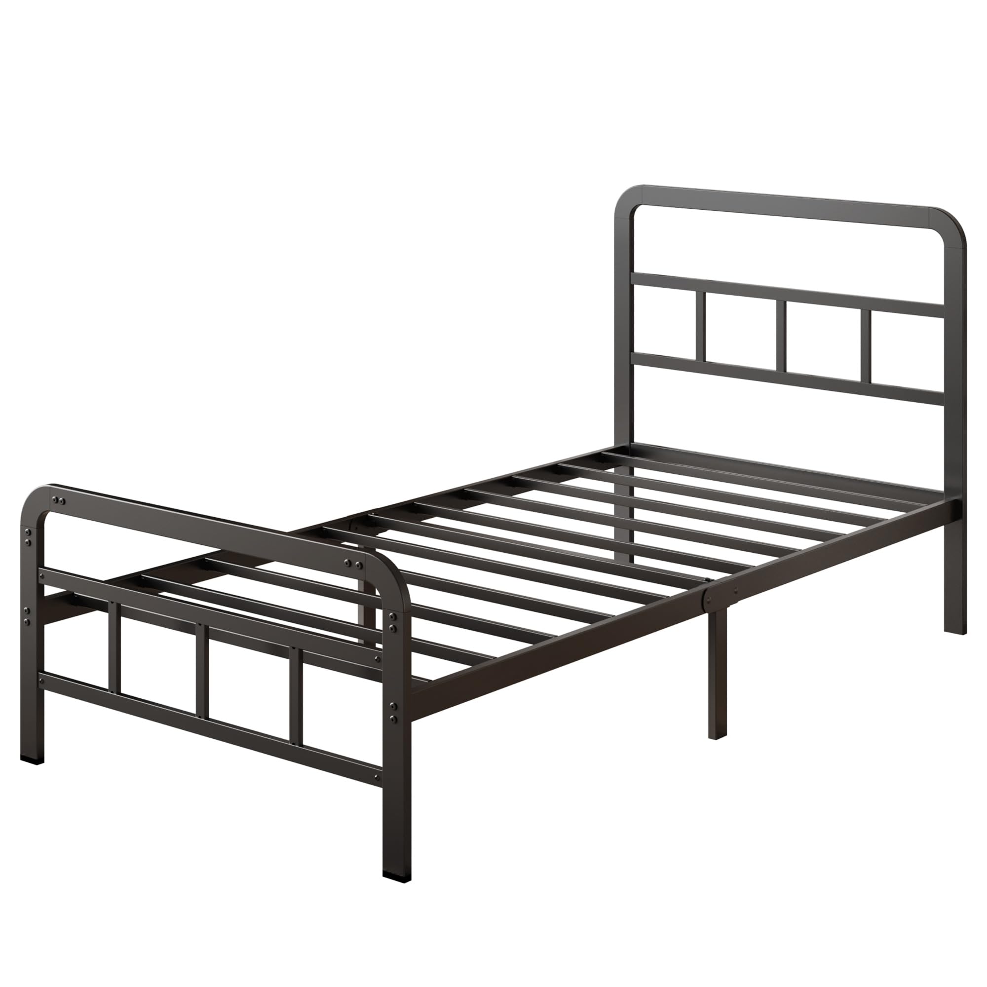 Lutown-Teen 12 Inch Twin Bed Frames with Headboard and Footboard, No Box Spring Needed, Heavy Duty Metal Mattress Foundation, Noise Free, Easy Assembly, Black