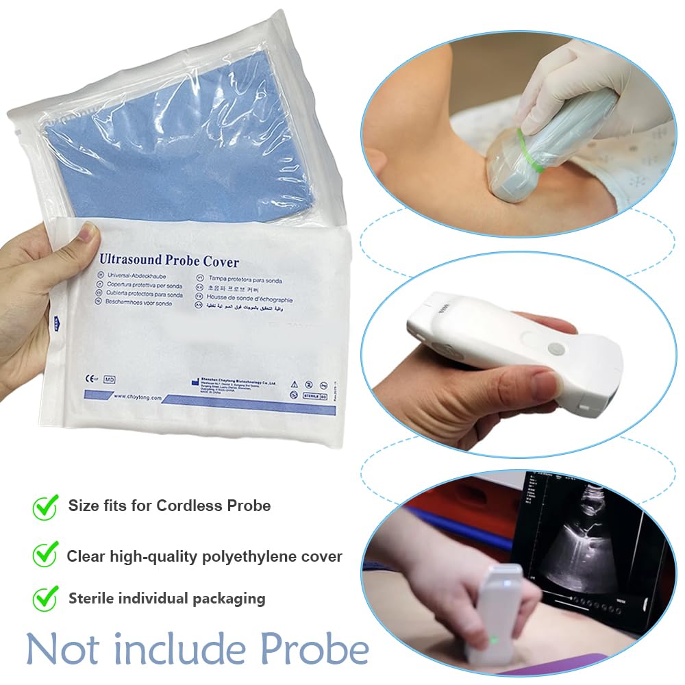 Cordless Ultrasound Probe Cover, Transducer Cover, Latex-Free Sterile Disposable Clear, 4"x 12", Individual Packaging (50, 6"x12")