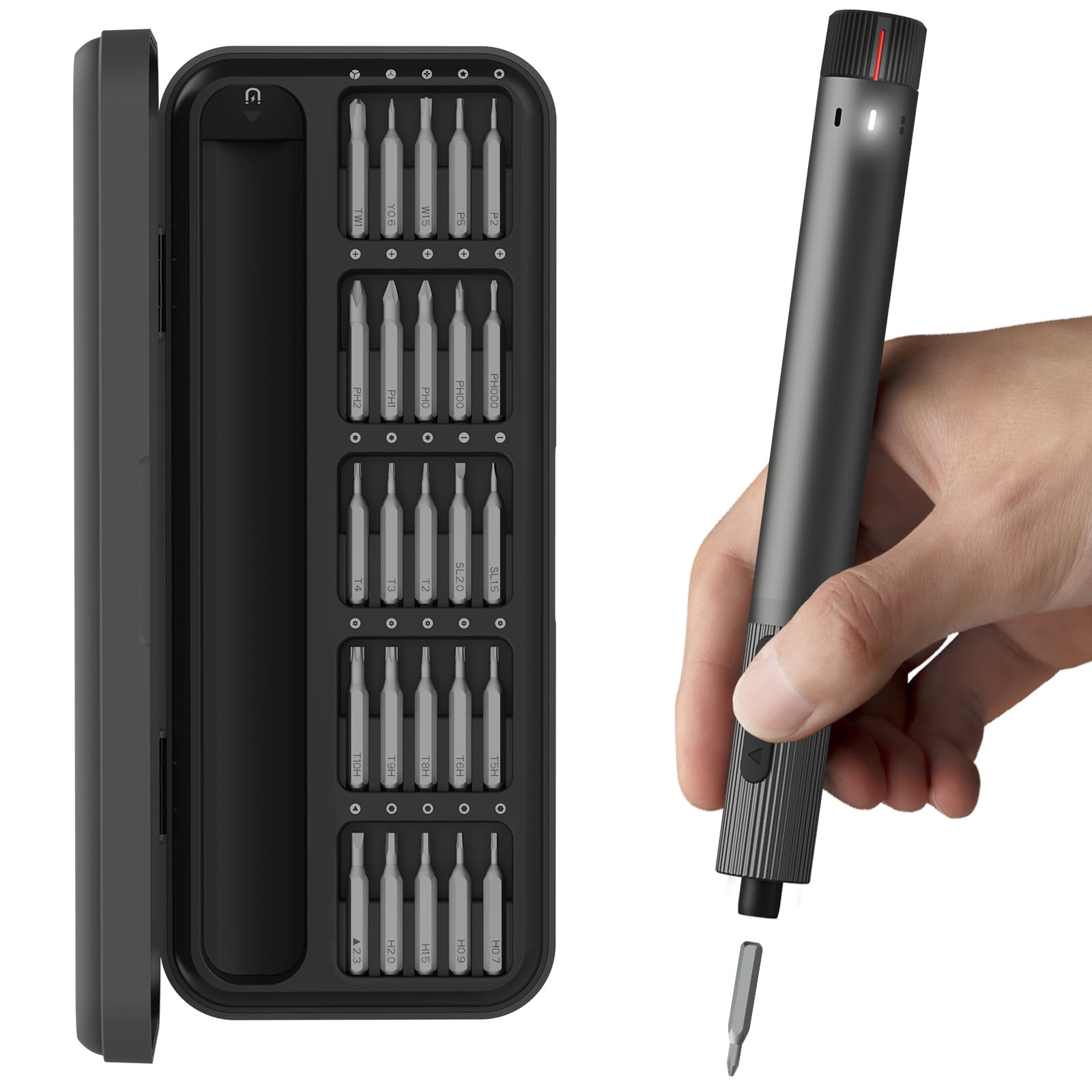 ATuMan Electric Screwdriver, Max 3 N.m More Powerful, 25-in-1 Magnetic Storage, Precision Repair Tool Set for Phone Camera Laptop Watch, Screw in & Out, Two Speed Options, Longer Battery Life