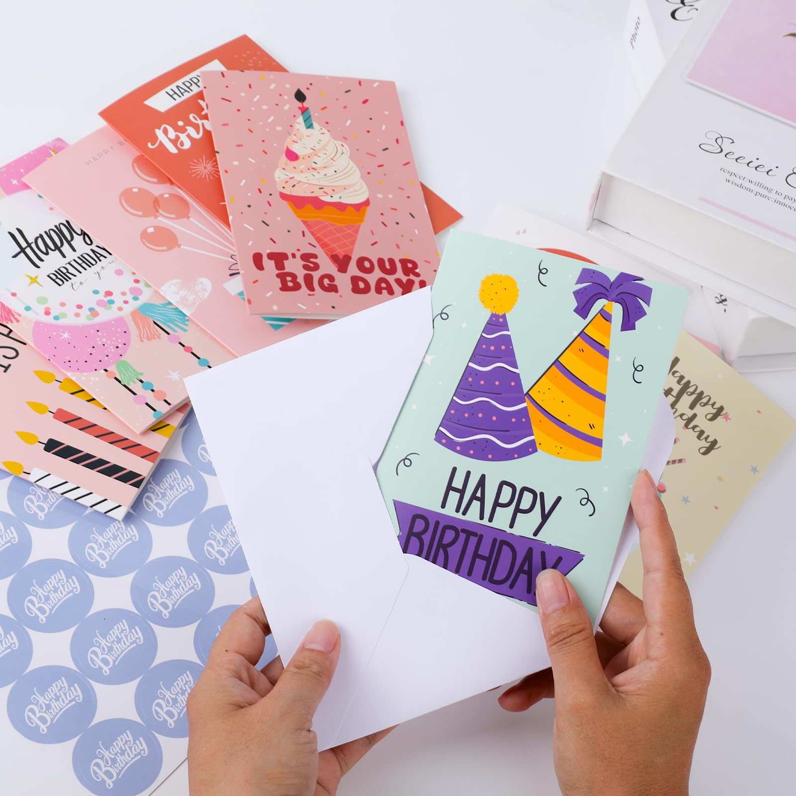 FUHITIM Birthday Cards,25 Pcs Blank Cards with Envelopes & Stickers,25 Design,4x6 Inches Happy Birthday Card,Birthday Card for Kids,Friends,Family and Colleagues