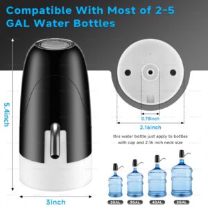 GOGODUCKS Automatic Drinking Water Pump, USB Charging, Portable Electric Water Dispenser Switch for Universal 5 Gallon Bottle, Black