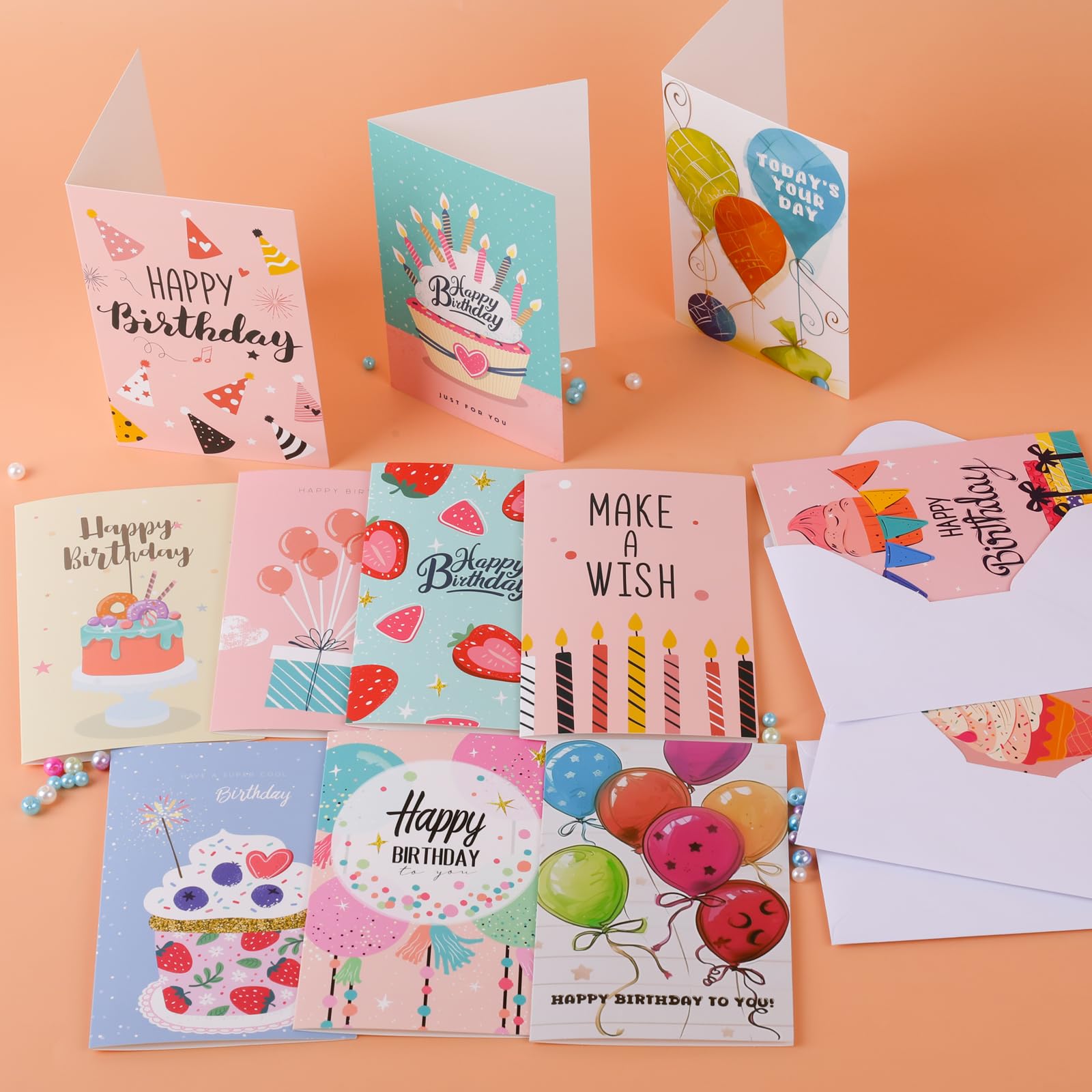 FUHITIM Birthday Cards,25 Pcs Blank Cards with Envelopes & Stickers,25 Design,4x6 Inches Happy Birthday Card,Birthday Card for Kids,Friends,Family and Colleagues