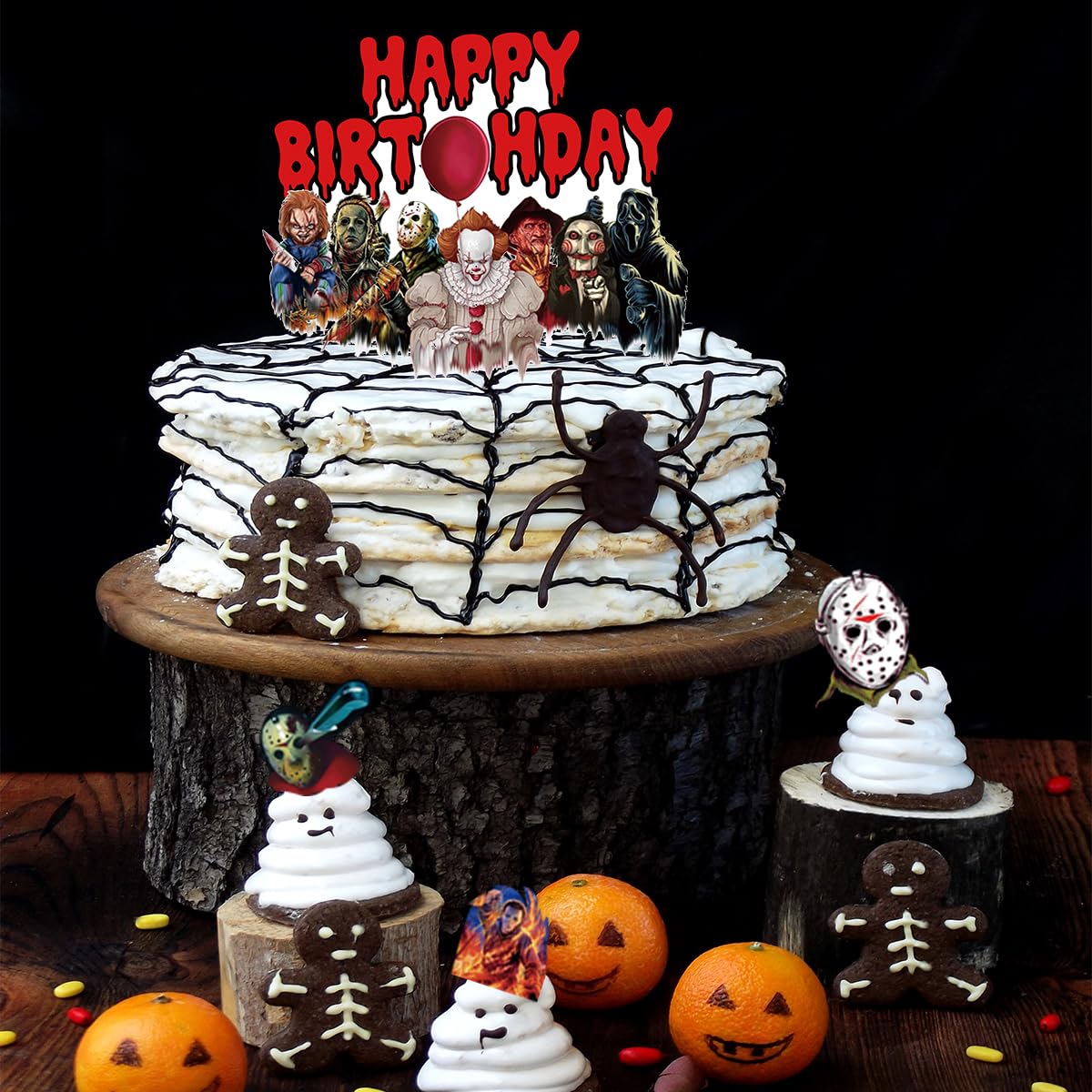 CAILESS Horror Party Decorations - 105Pcs Halloween Party Supplies Include Banner Backdrop Balloons Cake Toppers Sticker Tablecloth for Birthday Party