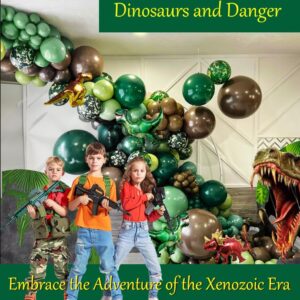 Dinosaur Balloon Arch Garland Kit 117 Pcs Dark Green Sage Green Brown Dinosaur Foil Balloons for Kids Boys Jungle Safari Dinosaur Theme Party Baby Shower Decoration Supplies