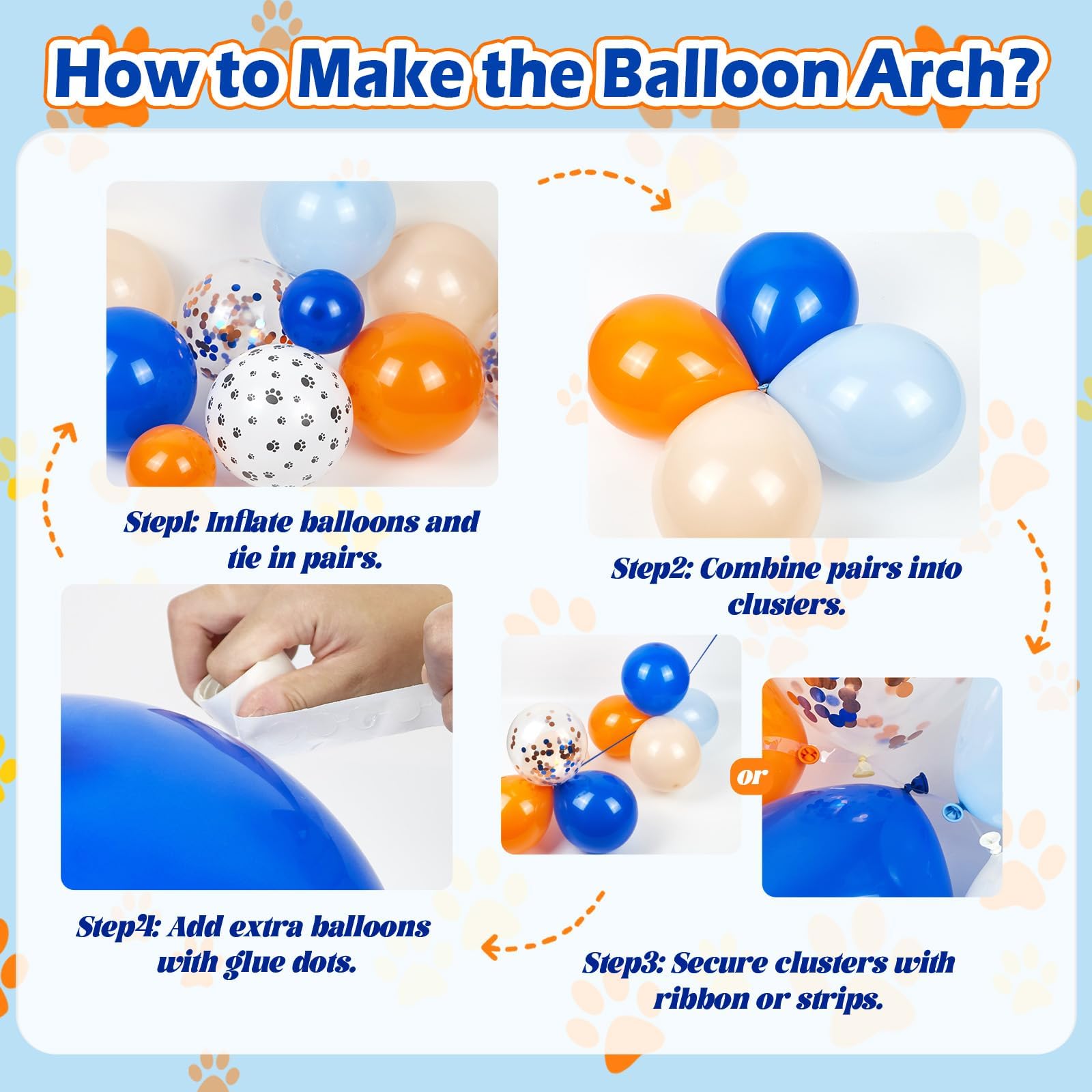 136pcs Blue Balloon Garland Arch Kit, DIY Blue Orange Nude White Dog Bone Paw Print Balloons Arch for Theme Baby Shower Anniversary Blue Birthday Party Decorations