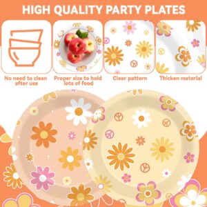 ojustbeok 48pcs Groovy Daisy Party Supplies Hippie Paper Plates Daisy Party Decorations Retro Daisy Plates Tableware Hippie Boho Flower Dessert Plates for Birthday Bridal Baby Shower Party Favor