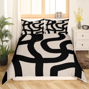 jejeloiu Black and Dark Tan Duvet Cover King Size Geometric Modern Bedding Set for Kids Abstract Neutral Art Comforter Cover Set Women Men Teens Geometry Home Decor Bedspread Cover,No Insert