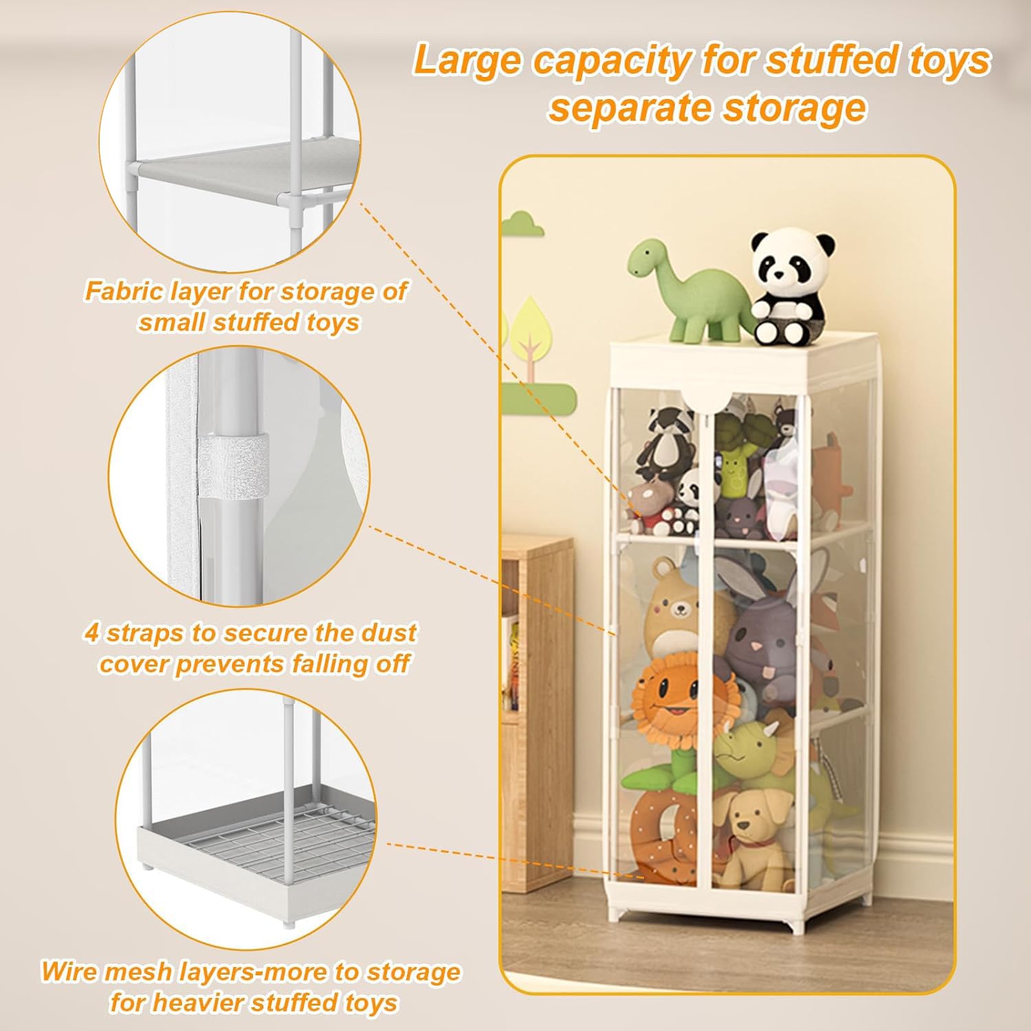 Stuffed Animal Zoo Storage Organizer, Stuffed Animal Holder with Waterproof＆Dust Cover, Extra Large Stuffed Animal Storage Tube with Zipper, Plush Toy Storage Organizer for Nursery, Bedroom, Playroom