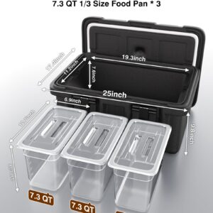 PYY Insulated Food Pan Carrier - 36QT Hot Box Food Warmer Box Stackable Top Load LLDPE Commercial Food Warmers with Three 1/3 Size PC Food Pans 4 Buckles for Restaurant Canteen Buffet Party Black