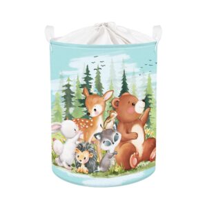 clastyle 45l large blue jungle animal fox deer kid laundry hamper with handle collapsible rabbit bear hedgehog clothes toy storage basket with lid for nursery