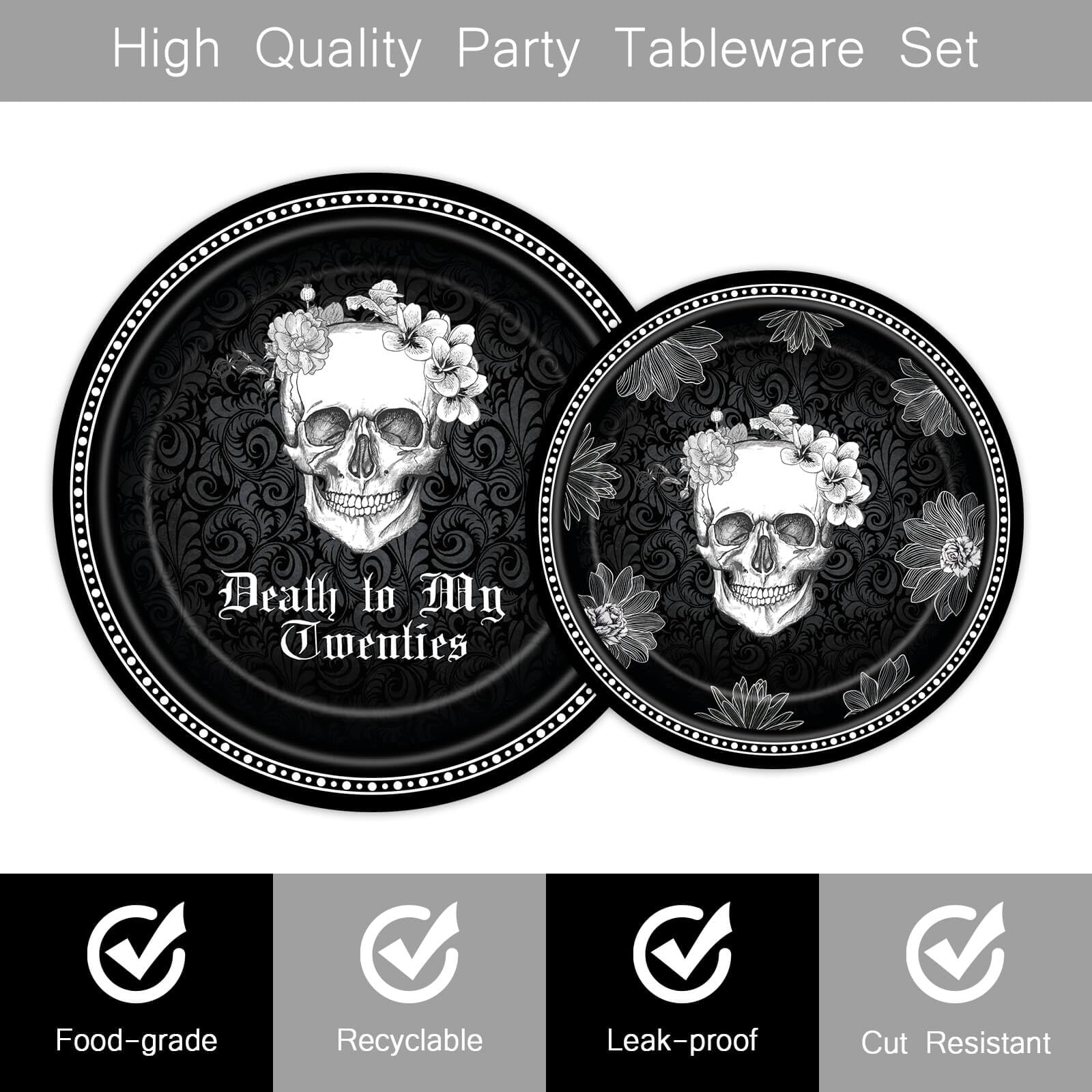 96PCS Death to My Twenties Plates Napkins Party Supplies Rip to My 20s Party Decorations Skull Black 30th Birthday Tableware Set Funeral for My Youth Funny Thirtieth Birthday Party Supplies Serve 24