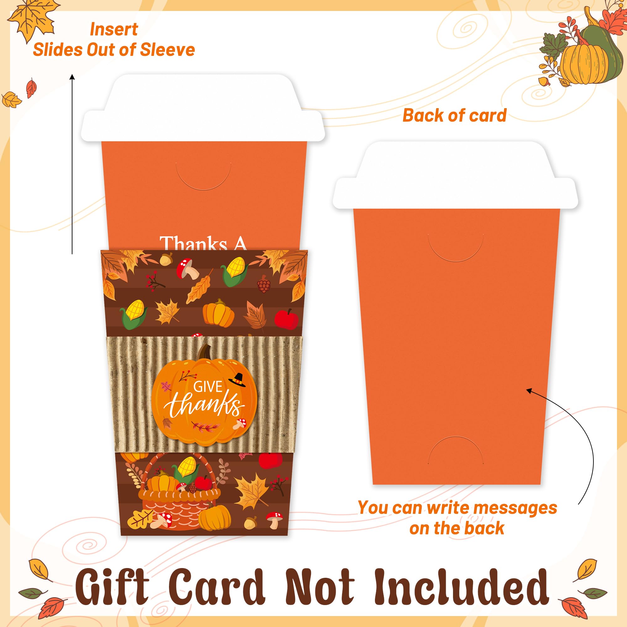 ANGOLIO 12Pcs Thanksgiving Gift Card Holder, Thanksgiving Appreciation Coffee Cup Gift Card Holder for Happy Thanksgiving Coffee Gift Cards for Thanksgiving Gifts Supplies taff Gifts, Nurse Presents, Gift Wrapping Decor