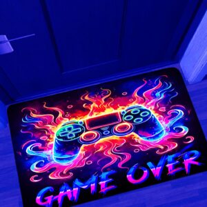 Manicer Neon Gaming Area Rug, Blacklight UV Reactive Game Controller Non-Slip Door Throw Rug Fluorescent Flannel Floor Mat Carpet, Glow in The Dark Play Mat for Bedroom, Playroom - 19.7" x 31.5"