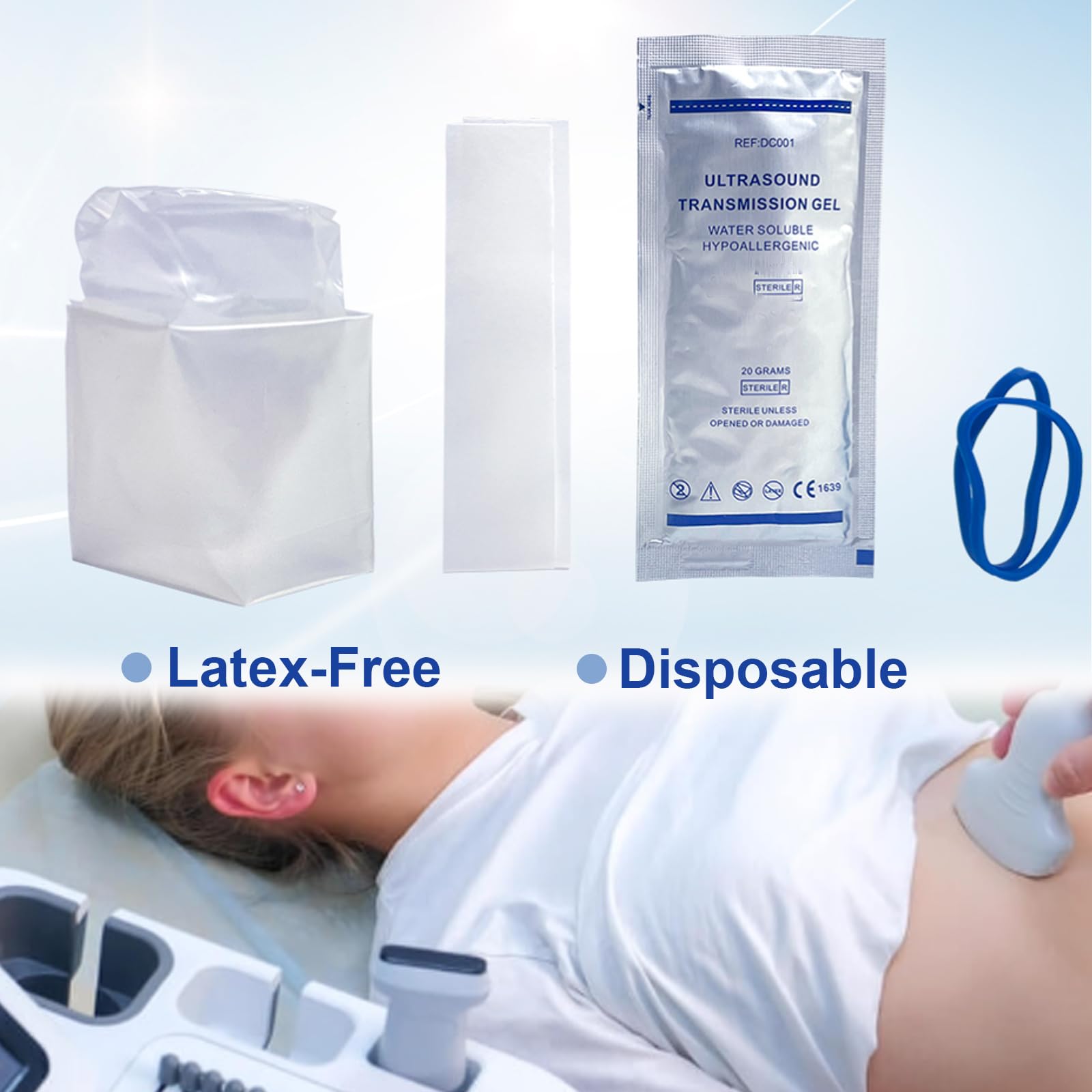 Cordless Ultrasound Probe Cover, Transducer Cover, Latex-Free Sterile Disposable Clear, 4"x 12", Individual Packaging (50, 6"x12")