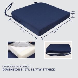 Homcomoda Outdoor Chair Cushions Set of 4 Waterproof Patio Chair Cushions with Ties Memory Foam Outdoor Seat Cushions for Patio Furniture,17 x 16x 2 Inch,Navy Blue