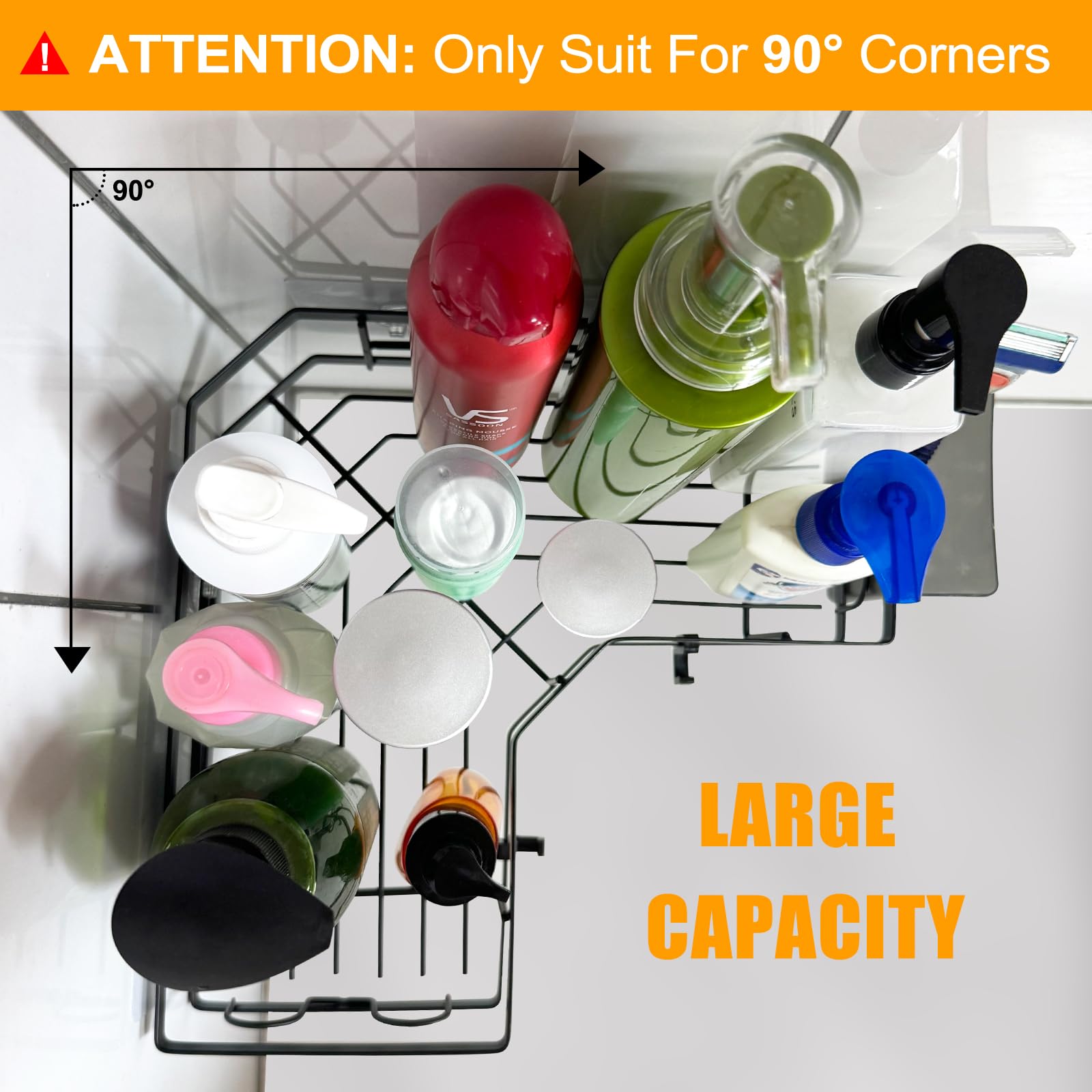 Adhesive Corner Shower Caddy, 2 Packs Shower Organizer Shelves No Drilling Stainless Steel Shower Storage Rack with Hooks & 2pcs Toothpaste Holders for Bathroom Rustproof, Space Saving (Black 5pcs)