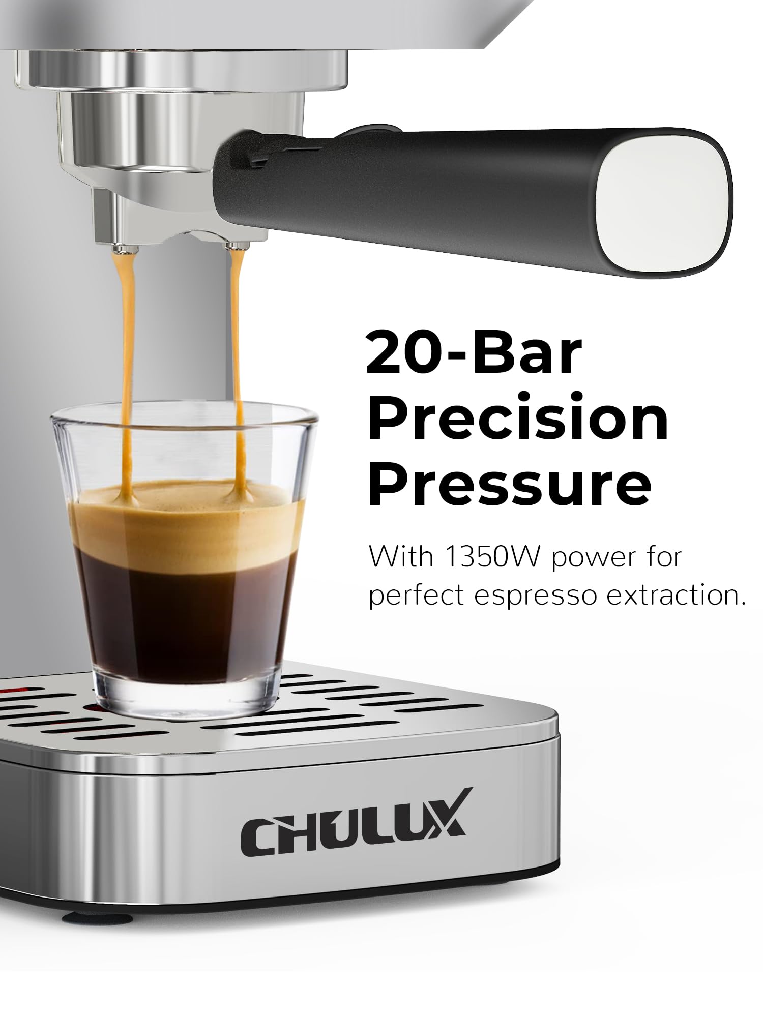 CHULUX Kom-Pro Espresso Machine 20 Bar, Semi Automatic Stainless Steel Coffee Machine for Home Latte Cappuccino Espresso Maker, Powerful Milk Frother Steam Wand