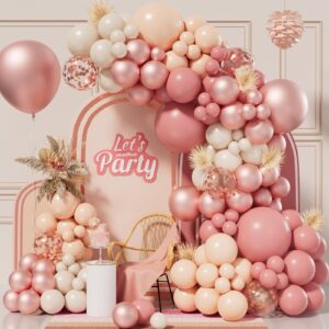 bonropin 155pcs blush pink balloons garland arch kit with retro dusty pink pastel orange rose gold ivory white confetti balloons for baby shower garden party bachelorette birthday wedding decorations