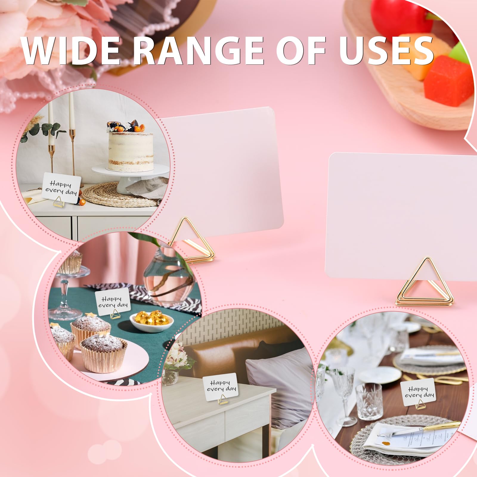 100 PCS Card Holders, Triangular Table Card Holders, Table Top Thick and Sturdy Photo Holders, Mini Business Card Holders, Place Cards for Party, Anniversary, Banquet, Holiday Decoration (Gold)