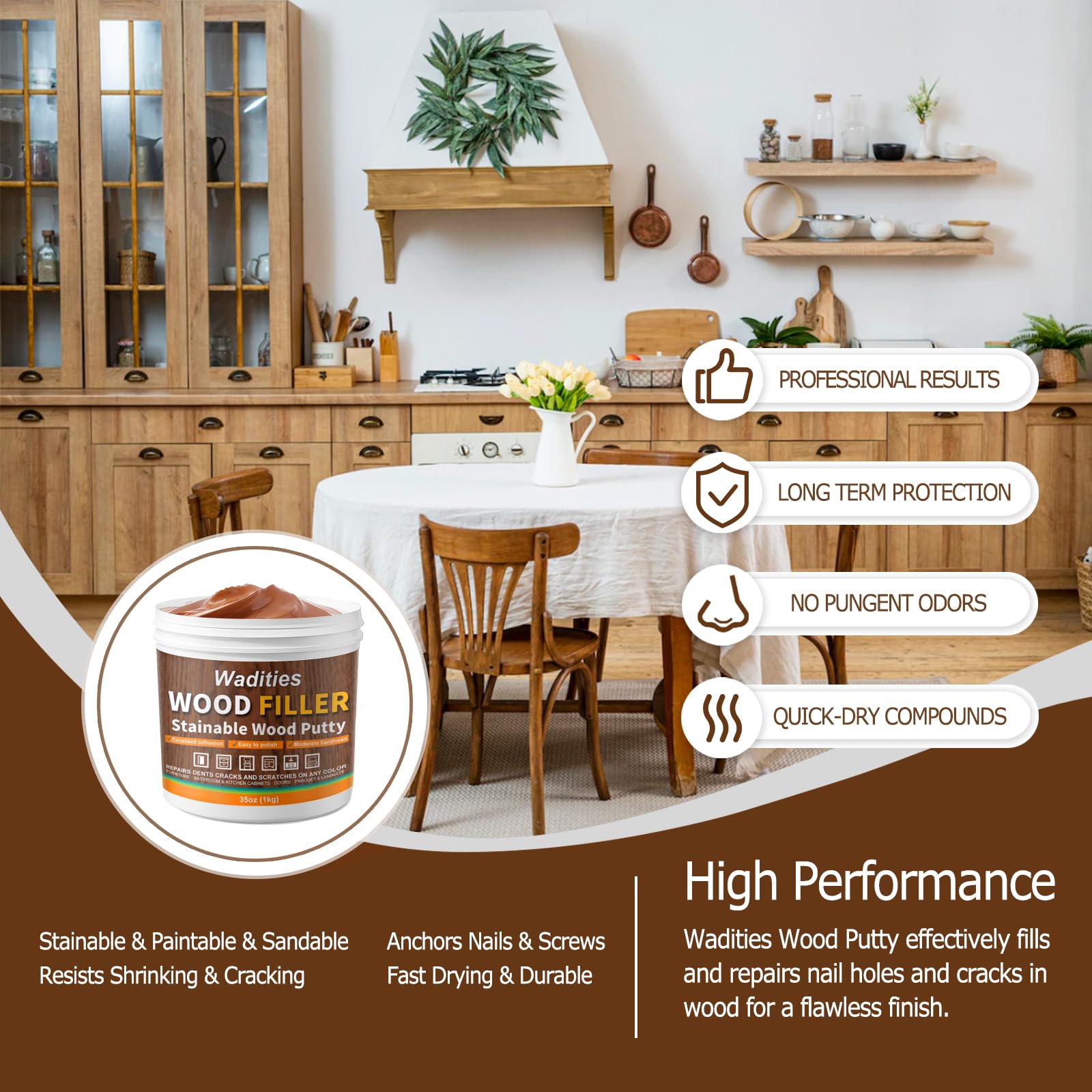 35oz Wood Filler, Walnut Wood Putty, Wadities Paintable Stainable Wood Repair Putty, Wood Furniture Repair Kit, Quickly Repair Broken and Defective Wooden Furniture (Walnut)