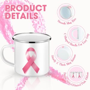 Potchen 3 Set Breast Cancer Awareness Mini Coffee Mug with Pink Ribbon Pin Pink Ribbon Enamel Mugs Breast Cancer Mini Drinking Cups for Tiered Tray Decoration Breast Cancer Survivor Gifts for Women