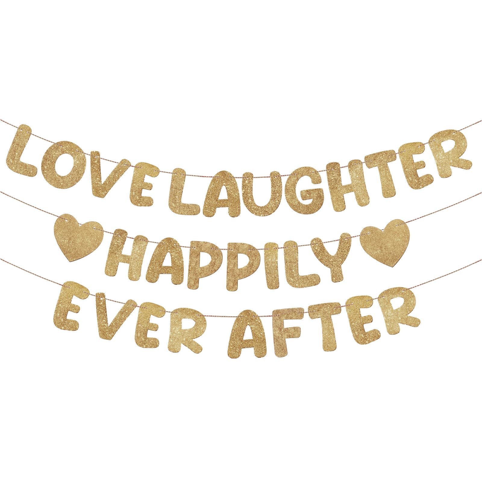 Breling Pre Strung Love Laughter Happily Ever After Banner Glitter Bridal Shower Decorations Bachelorette Party Decor for Love Married Wedding Shower Engagement Party Banner(Champagne Gold)