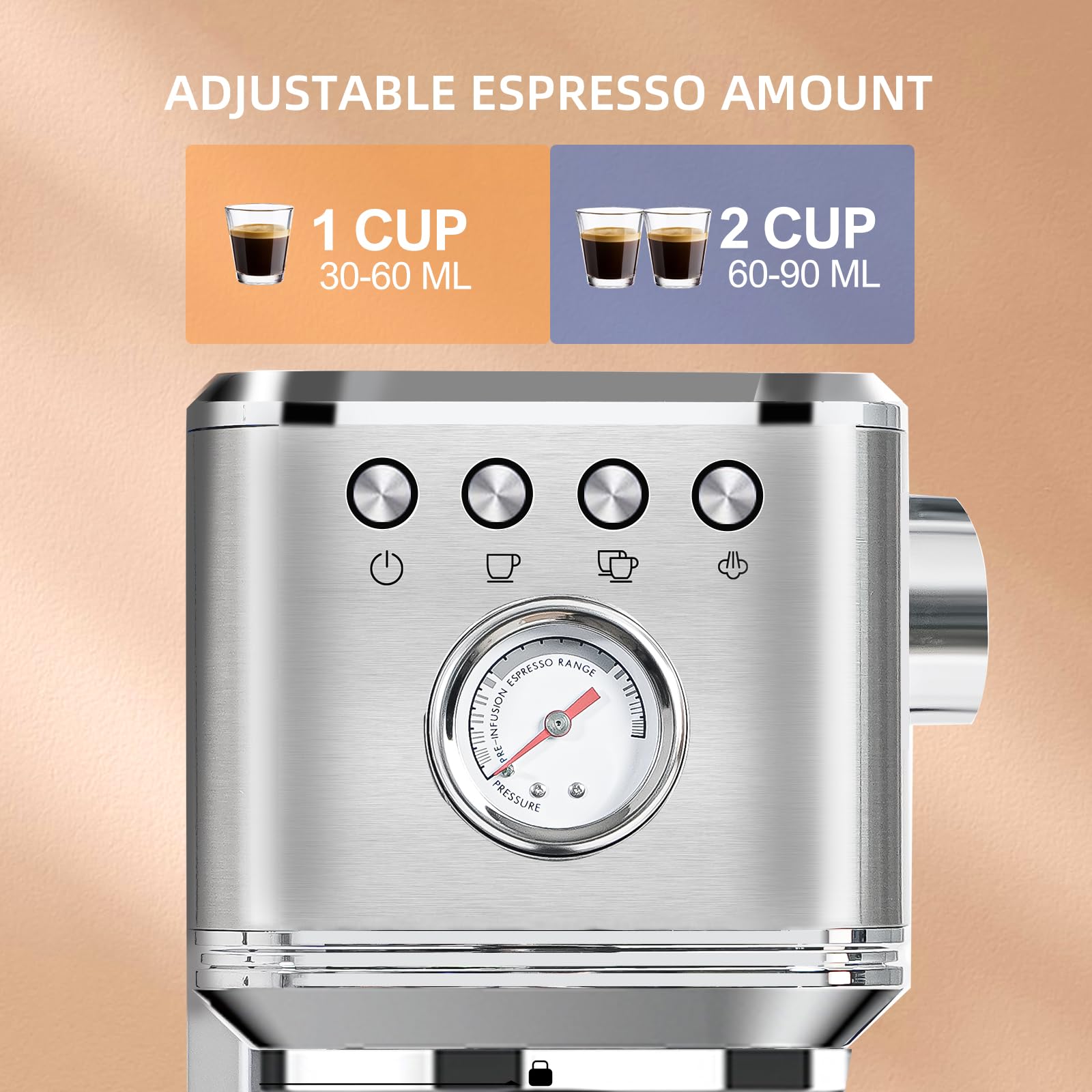 CHULUX Kom-Pro Espresso Machine 20 Bar, Semi Automatic Stainless Steel Coffee Machine for Home Latte Cappuccino Espresso Maker, Powerful Milk Frother Steam Wand