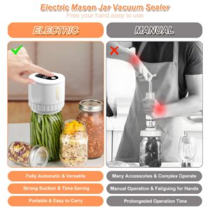 Mason jar Vacuum Sealer, Electric Mason Jar Vacuum Sealer Kit for Wide Mouth & Regular Mouth Mason Jars,for Food Storage and Fermentation (White)