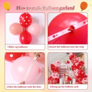 Strawberry Party Decorations,153pcs Strawberry Balloon Garland Arch Kit Light Pink Dusty Pink Red Balloons for Sweet Girl Berry First Birthday Decor Baby Shower Supplies