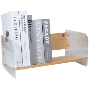 kaotgot wood desktop bookshelf organizer, wood combined with acrylic corrugated bookshelf, small bookshelf for small spaces, display bookcase book rack for home, office