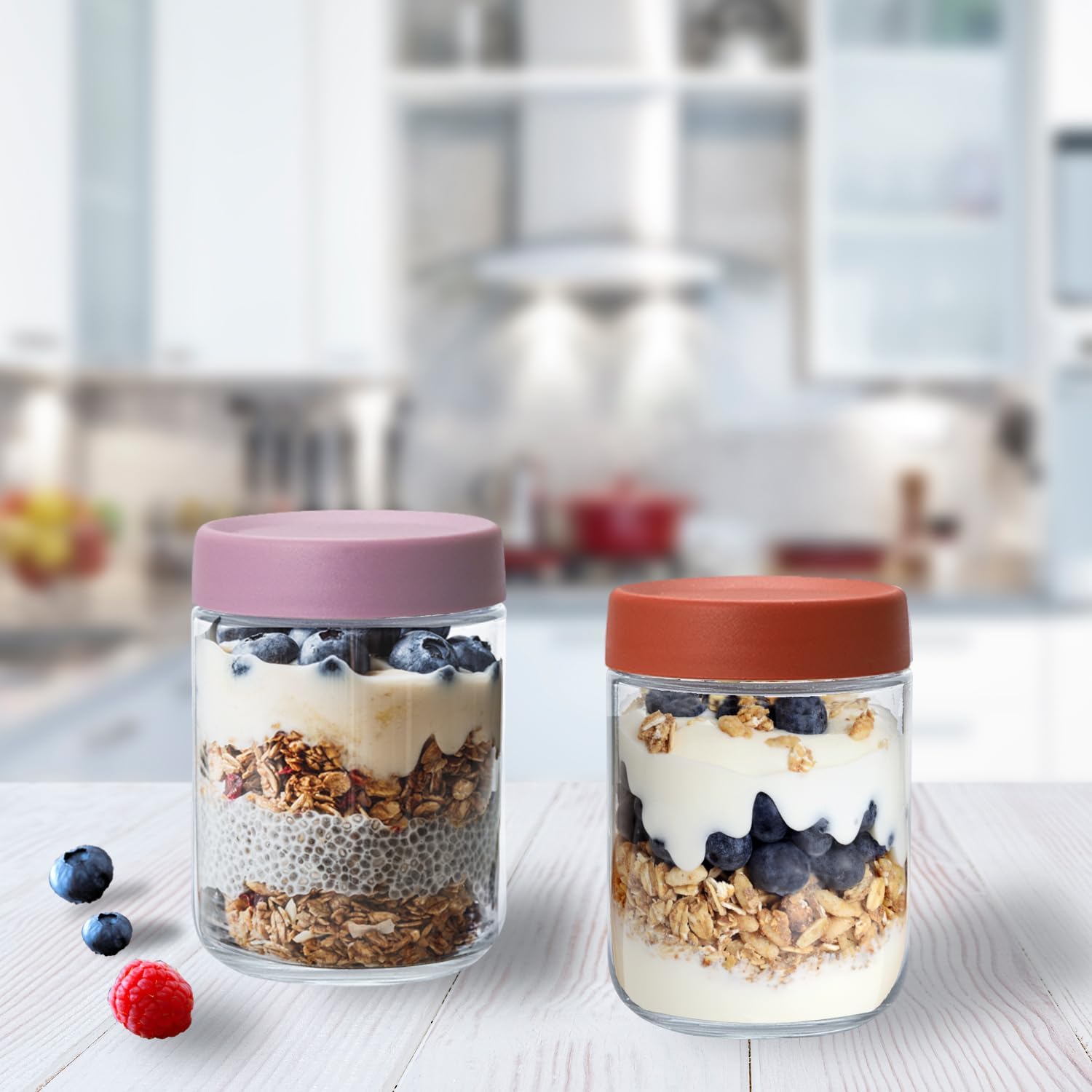 Artcochan 16 oz Glass Jars with Lids 6 Pack Glass Mason Jars with Airtight Lids, Prefect Overnight Oats Containers with lids for Snacks, Yogurt, Chia Pudding (6 Pack)