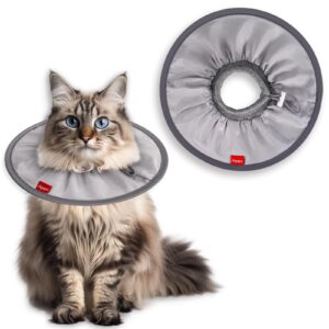 agape cat cone collar soft and cool, lightweight recovery collar for cats after surgery, adjustable cat cone alternative, reflective neck cone to stop licking,waterproof e collar for wound care (grey)