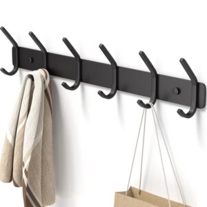 gwaazxgz coat rack wall mount hooks - black 15 inch coat hooks with 6 double hooks for hanging, hat rack for wall, suitable for kitchen and bathroom, 1 pack