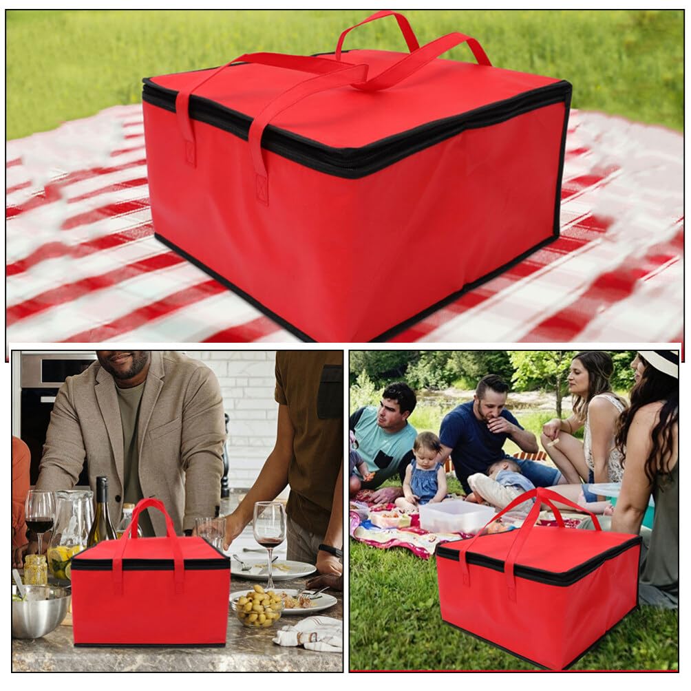 SOLUSTRE Insulated Food DeliveryBags Grocery Pizza Tote Bag Pouch Foldable Heavy Duty Storage Container For Hot And Cold Food Restaurants Catering (Red)