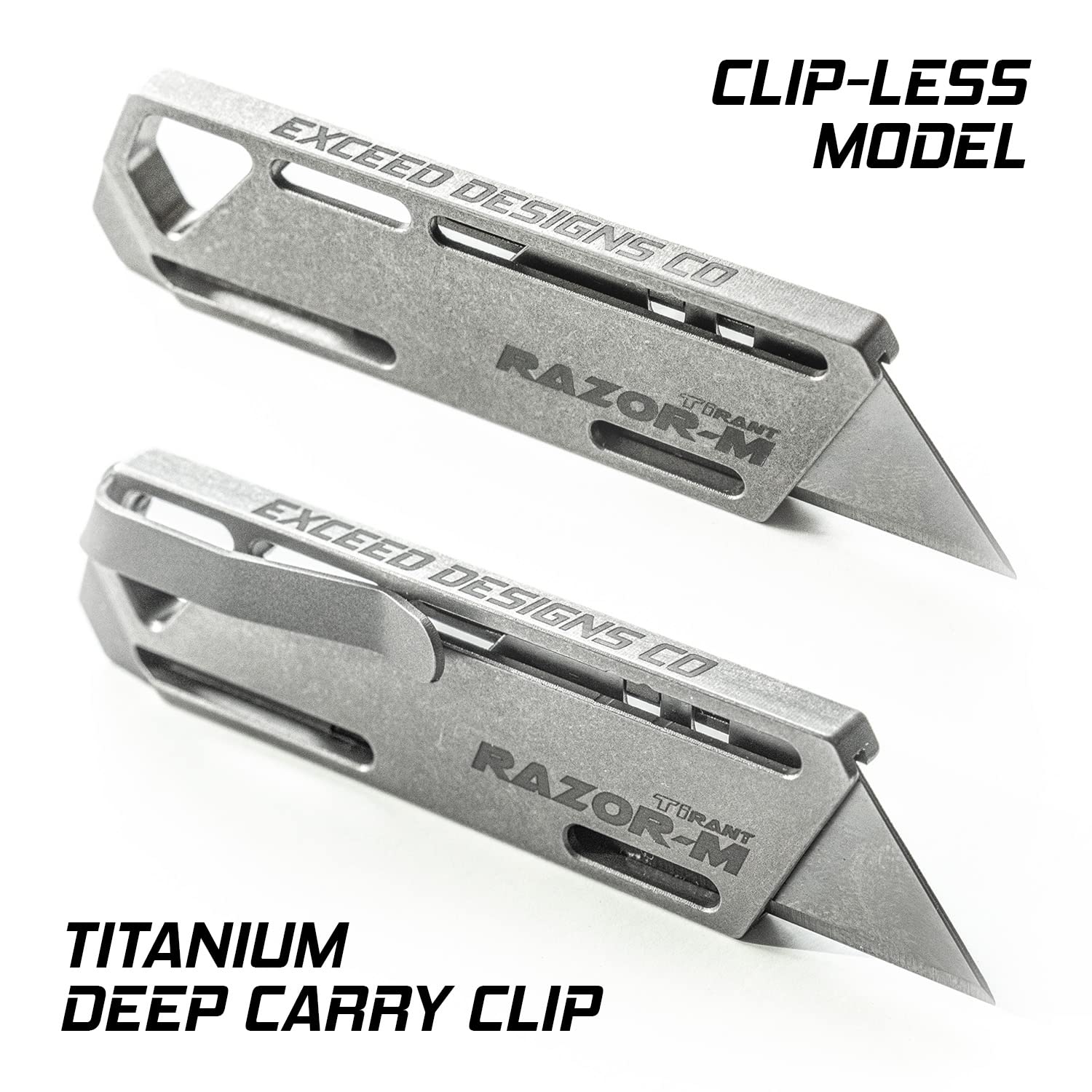 Exceed Designs TIRANT RAZOR-M 3.0 Magnetic Sliding Utility Knife (Stonewashed) 6Al-4V Titanium Utility Knife & Pry Bar, EDC Knife, Box Cutter, MADE IN USA (Black Magnets W/No Clip)