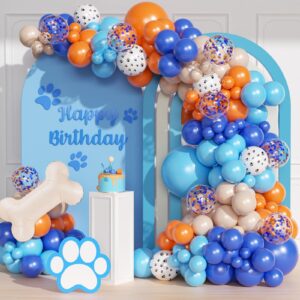 136pcs blue balloon garland arch kit, diy blue orange nude white dog bone paw print balloons arch for theme baby shower anniversary blue birthday party decorations