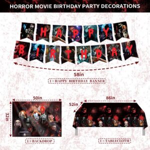 CAILESS Horror Party Decorations - 105Pcs Halloween Party Supplies Include Banner Backdrop Balloons Cake Toppers Sticker Tablecloth for Birthday Party