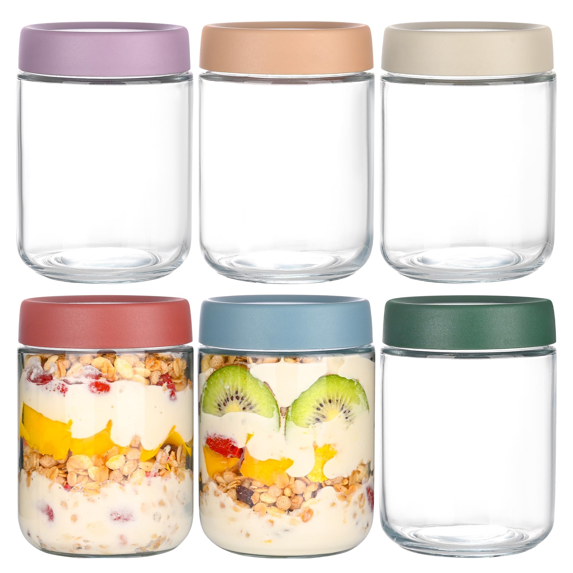 Artcochan 16 oz Glass Jars with Lids 6 Pack Glass Mason Jars with Airtight Lids, Prefect Overnight Oats Containers with lids for Snacks, Yogurt, Chia Pudding (6 Pack)