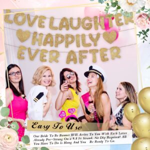 Breling Pre Strung Love Laughter Happily Ever After Banner Glitter Bridal Shower Decorations Bachelorette Party Decor for Love Married Wedding Shower Engagement Party Banner(Champagne Gold)