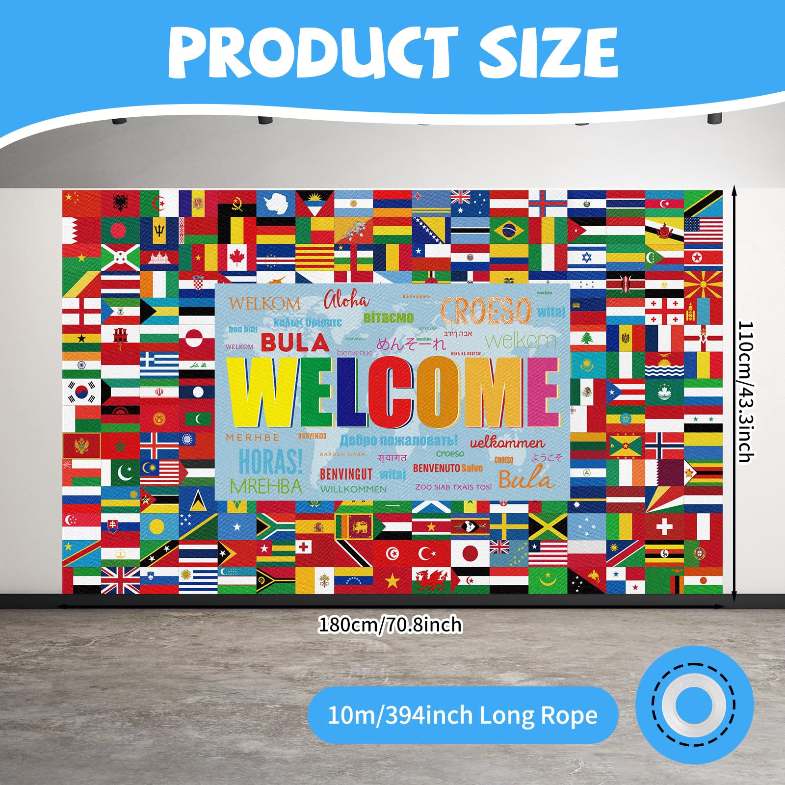 World Flags Backdrop 6x3.6ft International Welcome Backdrop Country Flags Banner Backdrop International Flag Background International Sports Events Party Decoration School Classroom Wallpaper