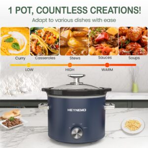 2 QT Small Slow Cooker, 3 Adjustable Temp, Upgraded Ceramic Pot, Easy Clean-up, Nutrient Loss Reduction, Sauces, Stews & Dips, Stainless Steel, Blue