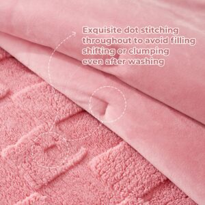 Cozy Bliss Fluffy Queen Size Comforter Set, Farmhouse Jacquard Checkered Sherpa Bed Set, Ultra Soft Thick Bedding Set for Winter, 3 Pieces, 1 Fuzzy Comforter & 2 Pillow Shams, Hot Pink