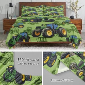 WeCozy 4 Pieces Queen Size Bed Sheet Sets with Pillowcases, Farm Tractor Summer Soft Microfiber Bedding Set for Kids and Adults, Flat Sheet, Fitted Sheet for Bedroom Bed Decor