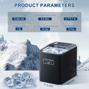 OOTDAY Ice Cube Maker, Counter Top Ice Maker with 2 Ways to Add Water, 44 LBS/24H Ice Machine with Transparent Lid Perfect for Home, Office, Kitchen, RV, Basement Bars